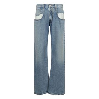 Maison Margiela Femme, Jeans, Bleu, Taille: 38 FR Jean Large en Denim avec Insert Contrast&eacute;