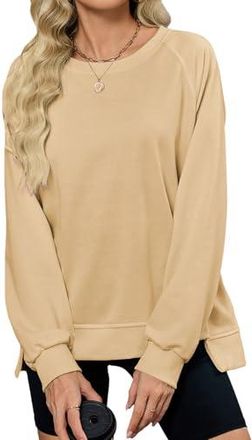 Generic Chandail surdimensionn&eacute; &agrave; col ras du cou pour femmes, chandail &agrave; manches longues, chandail d&eacute;contract&eacute; et tendance, tenue de printemps et dautomne, ab