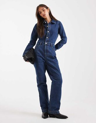 Miss Selfridge Combinaison style bleu de travail en jean - Indigo délavé-Bleu marine