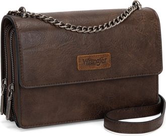 Wrangler Umh&auml;ngetasche f&uuml;r Damen, Western-Geldb&ouml;rse, klein, Clutch, trendige Umh&auml;ngetasche mit Kettenriemen, Geschenk WG149-236CF, dark coffee