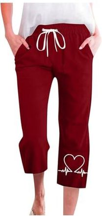 Generic Pantalon en coton et lin pour femme - Jambe large - Pantalon de plage d&eacute;t&eacute; pour femme - Confortable - Pantalon de yoga Palazzo XIYU26034, Rouge, XXL