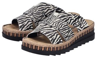 Rieker Pantolette RIEKER, Damen, Gr. 40, creme, schwarz, Lederimitat, Schuhe Pantolette, Keilabsatz, Sommerschuh, Schlappen mit Juteumrahmung, Topseller
