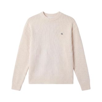 Calvin Klein Jeans Rippstrick-Pullover mit Rundhalsausschnitt - - Knitwear - Herren - Beige - XS