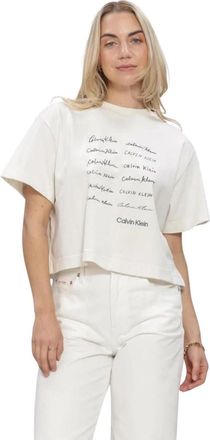 Calvin Klein SS Cropped Boxy Graphic Tee - - Tops - Damen - Beige - S