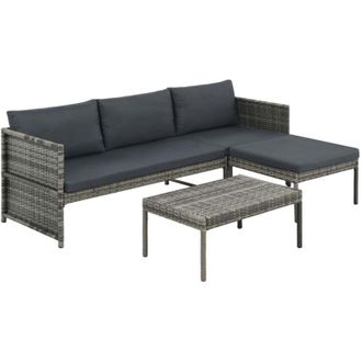 vidaXL Vidaxl - Salon de jardin 3 pcs avec coussins R&eacute;sine tress&eacute;e Gris