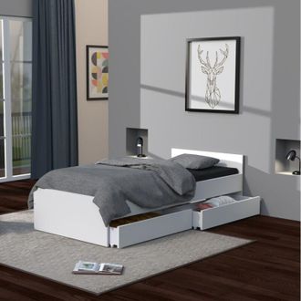 Weber Industries Le Quai Des Affaires - Lit kappa 90x190 + 2 tiroirs / Blanc/ 194x94x59 cm