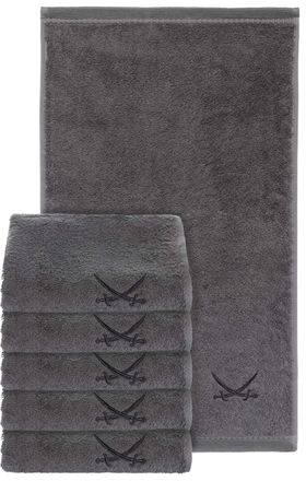 Sansibar 6er Set G&auml;stetuch 30x50 cm - Saugstarkes Frotteetuch aus 100 % Baumwolle - Oeko-TEX Zertifiziert- Sylt-Design mit gesticktem S&auml;bel-Logo - Anthrazit