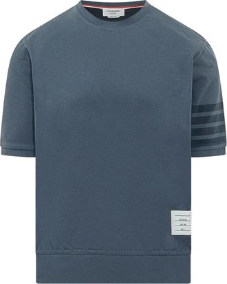 Thom Browne Homme, Tops, Bleu, Taille: 3XL Cotton Jersey 4-Bar Tee