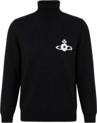 Vivienne Westwood Pull &agrave; col roul&eacute; Orb Intarsia - Femme - Pulls - Noir - Taille: 38 FR