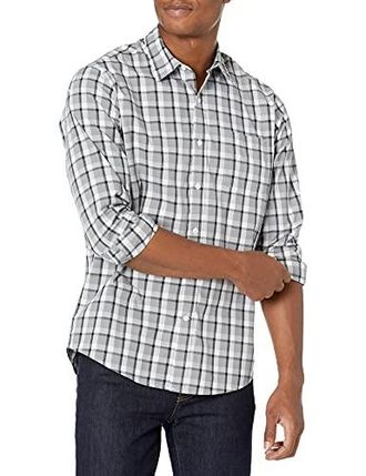 Amazon Essentials Chemise en Popeline à Manches Longues, Style Décontracté, Coupe Standard Homme, Gris Écossais, XXL