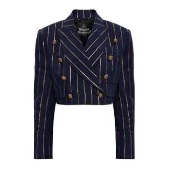 Vivienne Westwood Femme, Vestes, Bleu, Taille: 38 FR Double-breasted Linen Blazer