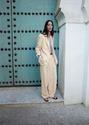 Mango Pantalon droit lin jaune - Femme - 32 - MANGO