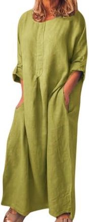 Generic Robes en lin pour femme taille 52/54 - Robe dété longue de couleur unie pour femme - Robe longue en lin à manches longues grande taille taille 52 avec