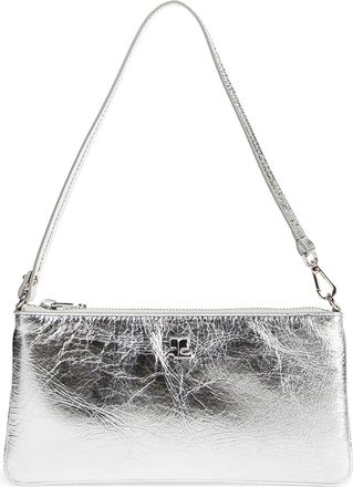 Courr&egrave;ges Zipped silver Leather Pouch