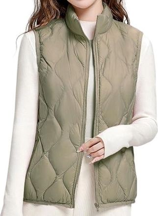 Generic Gilet matelass&eacute; sans manches pour femme - Automne et hiver - Col montant - V&ecirc;tement dext&eacute;rieur tendance, kaki, 4XL