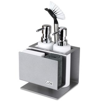 Enjoy Design Cube Sp&uuml;lbecken Organizer Set Made in Germany: Pr&auml;mierter K&uuml;chenorganizer inkl. Seifenspender & Sp&uuml;lb&uuml;rste - Edler & Praktischer Sp&uuml;lorganizer f&uuml;r ein