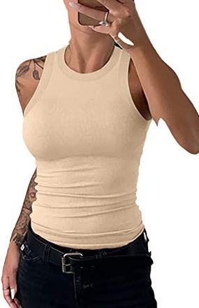 TOMWELL Débardeur Femme Sexy Décolleté Profond de Boutonnage pour Femme T-Shirt Coupe Slim Sexy Gilet dété Couleur Unie avec Boutons Chemisier sans Manches po