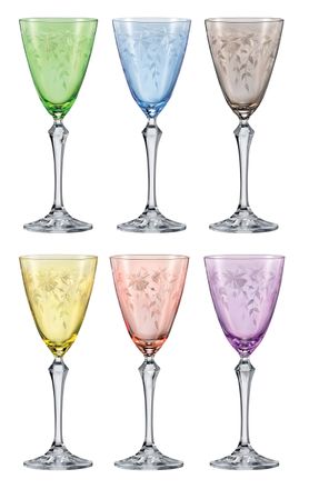 Bohemia Design Kristall Gl&auml;ser - Floral - 6er Set - Original (Weinglas 6 x 250 ml)