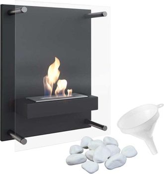 Kratki Wandkamin Bioethanol GLASS mit Verglasung T&Uuml;V Zubeh&ouml;rset