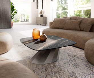 DELIFE Couchtisch Edge Boot 90x90 cm Keramik Laminam Noir Desir Braun Parabi Metallic Silber, Couchtische