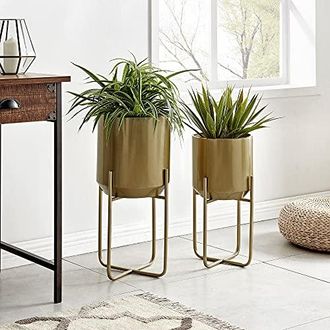 FirsTime & Co. & Co. Gold Pomona Outdoor Pflanzgefäß 2-teiliges Set für drinnen oder draußen, erhöhter Blumentopf für Garten, Terrasse, Balkon, Metall, 27,9 x 27,9 x