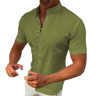 Generic Chemise en coton et lin pour homme - Chemisier dentra&icirc;nement en coton et lin - Col montant - Chemise &agrave; manches courtes - Cardigan l&eacute;ger pour homme, Ve
