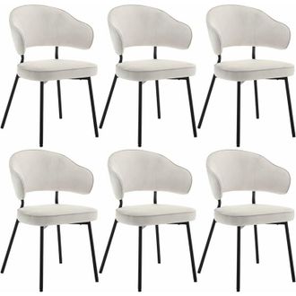 Woltu Woltu - Lot de 6 chaises scandinaves en velours cr&egrave;me - Dossier incurv&eacute; et pieds en m&eacute;tal - Confort 120 kg - Dimensions 54x52x83.5cm