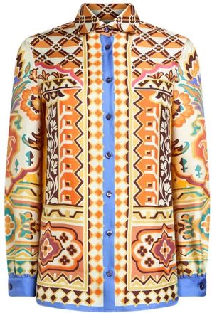 Etro Femme, Blouses et Chemises, Multicolore, Taille: 44 FR Chemise en soie avec imprim&eacute; plac&eacute;