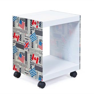 Inter Link SAS Beistelltisch - Nachttisch - Couchtisch - Auf Rollen - Flag Cube - Glas und MDF - Modern und praktisch - Weiß lackiert - 38 x 33,5 x 46 cm