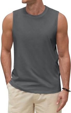 Heekpek Debardeur Homme T-Shirt sans Manche Coton Tee Shirt &Eacute;t&eacute; D&eacute;bardeurs Sport Imprim&eacute; Hawa&iuml;enne Fitness Running Tops, Gris fonc&eacute;, XL