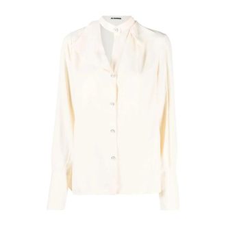 Jil Sander Lang&auml;rmeliges Hemd mit Kn&ouml;pfen - - Blouses & Shirts - Damen - Beige - S