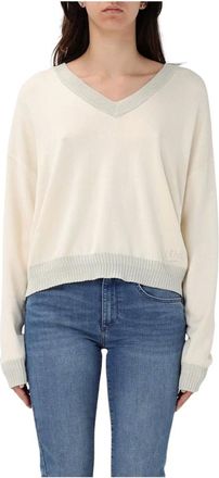 Liu Jo Femme, Pulls, Blanc, Taille: 40 FR Pull en maille à col en V