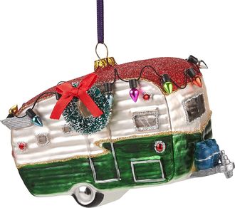 Gift Company Christbaumschmuck - Vintage Wohnwagen Glas Ornament, Hängend, 8,5 cm, Grün, Rot, Weihnachten & Geburtstag