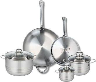 Fackelmann ELO 9880150 Batterie de cuisine 5 pièces, Ensemble de 2 Poêles de cuisson 24 et 32 cm et 3 faitouts 12, 16 et 20 cm Elo Profi Brillant, inox, inductio