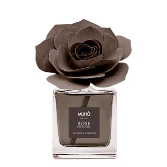 Muh&agrave; MUHA | Raumduftspender Rosa Diffuser, Duft Vanille und Lakritz, Raumduftspender mit Rose aus Birkenholz, 100 ml Format