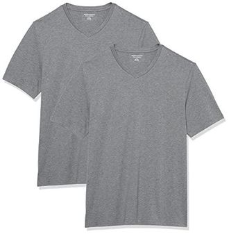 Amazon Essentials T-Shirts Col en v &agrave; Manches Courtes Homme, Lot de 2, Gris Chin&eacute;, 3XL Grande taille Taille Tall