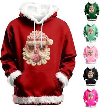 Generic HUIFUAO Sweat à capuche de Noël pour femme - Sweat à capuche amusant de Père Noël surdimensionné - Pull à manches longues - Garniture en peluche - Cad