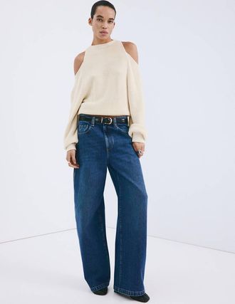 Mango Schulterfreier Strickpullover ecru - Damen - S - MANGO