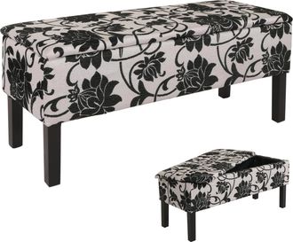 Mendler Bank Sitzbank Renens-AM Aufbewahrungstruhe Stoff/Textil 95x36x44 cm - Jacquard schwarz