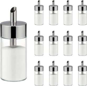 Tescoma Zuckerstreuer-Set (12 Stück) aus Glas und Edelstahl, ideal für weißen und braunen Zucker, 150ml, Zuckerdosierer CLUB