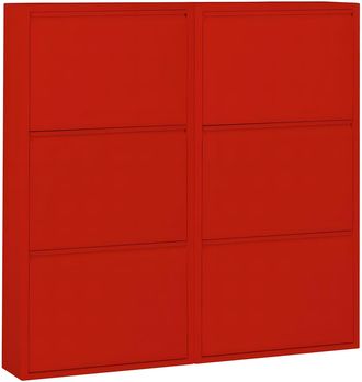 ebuy24 Pisa mit 6 Klappen/T&uuml;ren in rot (100x106x16 cm) - Schuhschrank - Metall pulverlackiert - Farbe RAL 3020; Rot - Klappbar/faltbar - modern - f&uuml;r Flur & 