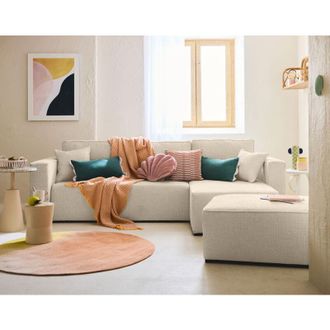 Best Mobilier Bestmobilier - Topaze - 4-sitzer ecksofa beidseitig montierbar - schlaffunktion und bettkasten - strukturierter samtstoff - beige