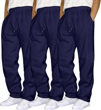 Generic Lot de 3 pantalons de jogging baggy pour homme Y2K - Large - Coton - Taille &eacute;lastique - Jambes larges - Pantalon de sport - Pantalon de sport - Pantal