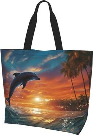 Generic Dauphins Et Palmiers Sac Courses L&eacute;ger Sacs De Courses Imperm&eacute;able Sac &Agrave; Bandouli&egrave;re Pour Gym Universit&eacute; Plage