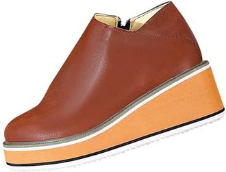 Generic Bottines pour femme &agrave; talon compens&eacute; - Style d&eacute;contract&eacute; - Bout rond - Couleur unie - Semelle &eacute;paisse - Fermeture &eacute;clair lat&eacute;rale - Confortables - Bot