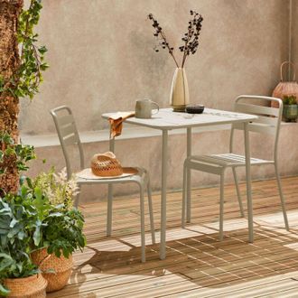Sweeek Table de jardin m&eacute;tal + 2 assises beige Am&eacute;lia