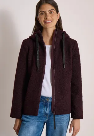 Cecil Fellimitatjacke CECIL, Damen, Gr. XXL (46), rot (berry rot), Pl&uuml;sch, Oberstoff: 100% Polyester. Futter: 100% Polyester, unifarben, comfort fit normal,