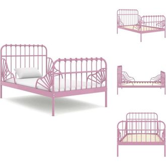 vidaXL Ausziehbett Rosa Metall 80x130/200 cm - Metallbett - Rosa Bett - Ausziehbett - Doppelbett - Einzelbett