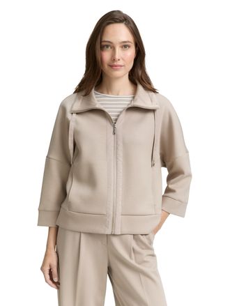 Tom Tailor Sweatjacke TOM TAILOR Boxy, Damen, Gr. XXL, soft taupe grau, Sweatware, Obermaterial: 51% Polyester, 42% Viskose, 7% Elasthan, unifarben, regular fit 