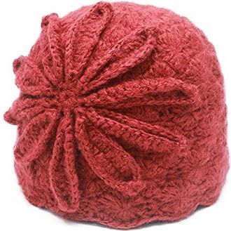 ZLYC Bonnet dhiver en tricot doux pour femme avec motifs de fleurs, Bordeaux uni, taille unique